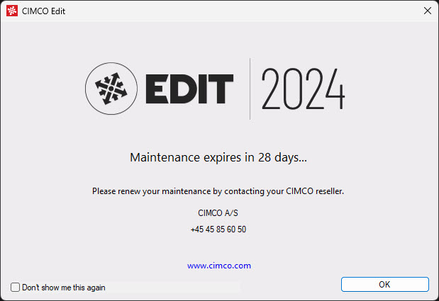 Cimco Edit 2024 - javljanje obavijest o isteku "maintenance" razdoblja ...